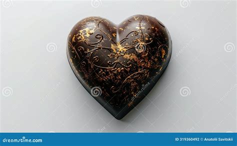 Heart Shaped Chocolate Box With Golden Accents Sitting On A White Table