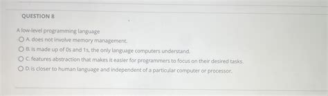 Solved Question 8a Low Level Programming Languagea ﻿does