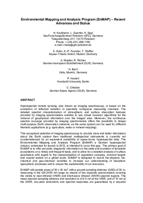 Pdf Environmental Mapping And Analysis Program Enmap Recent Advances And Status