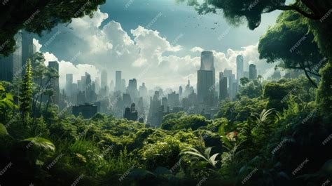 Premium Photo Urban Landscape Mixed With Green Trees Multilayered Image