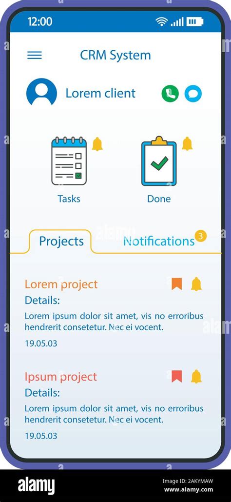 Crm System Smartphone Interface Vector Template Mobile App Page White Design Layout Project