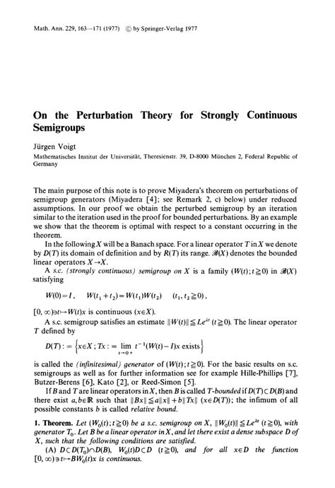 Pdf On The Perturbation Theory For Strongly Continuous Semigroups