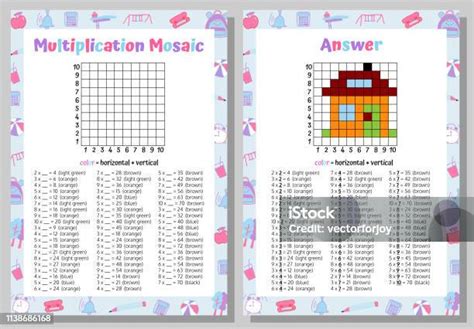 곱셈 모자이크 수학 퍼즐 워크 시트 교육 게임 색칠 하기 책 페이지 수학 게임 픽셀 아트입니다 벡터 일러스트입니다 개체 그룹에 대한 스톡 벡터 아트 및 기타 이미지 Istock