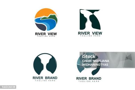 강 로고 디자인 리버 크릭 벡터 산과 자연의 조합과 리버 사이드 일러스트 레이 션 제품 브랜드 0명에 대한 스톡 벡터 아트 및