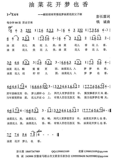 油菜花开梦也香 歌谱 简谱