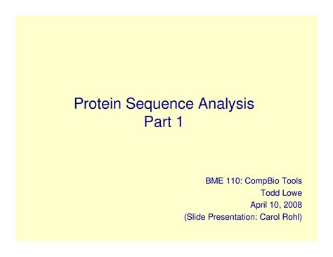 Protein Sequence Analysis Ii Slides Bme 110 Docsity
