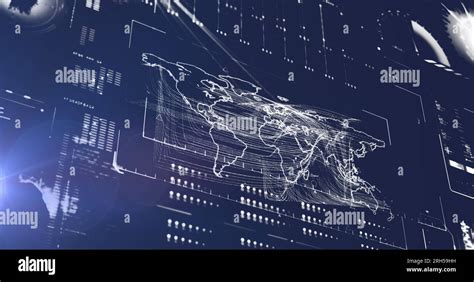 Image Of Interface With Data Processing Over Light Spot And Spinning Globe On Blue Background