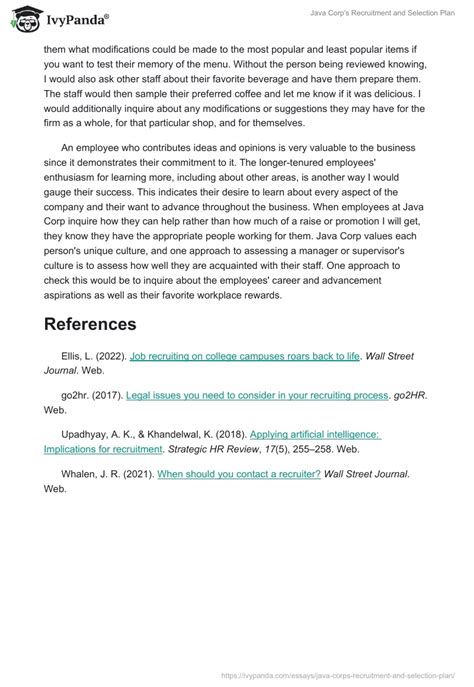 Java Corps Recruitment And Selection Plan 1466 Words Essay Example