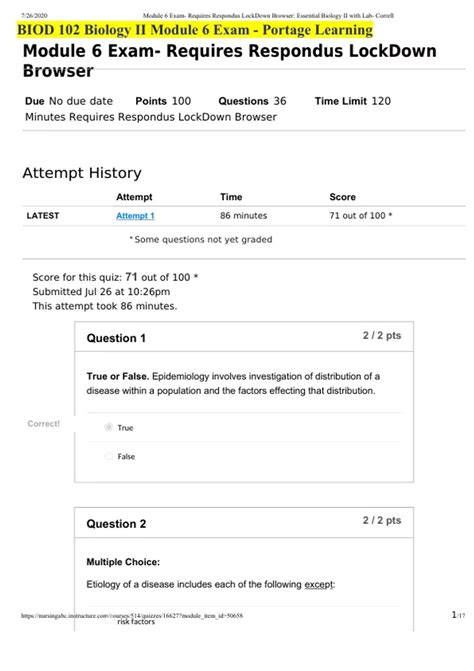 biod 102 biology ii module 1 6 exams and final exam portage learning