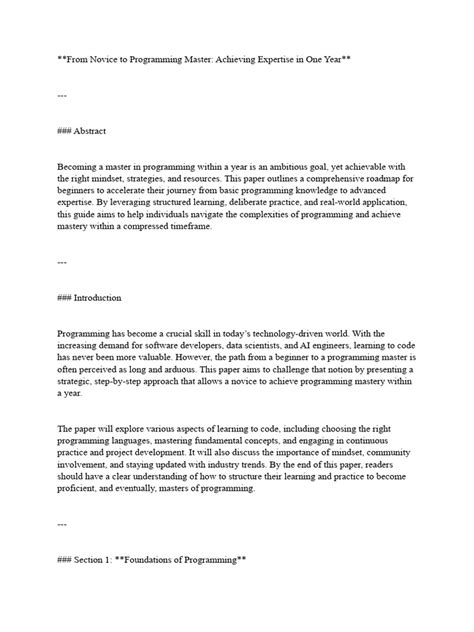 From Novice To Programming Master Achieving Expertise In One Year Pdf