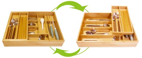 Coiwai Double Layer Bamboo Kitchen Drawer Organizer Utensil Silverware Organizer