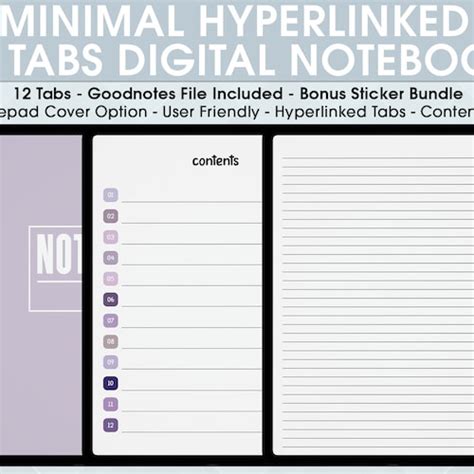 Digital Notebook Hyperlinked Tabs Goodnotes Notability Etsy