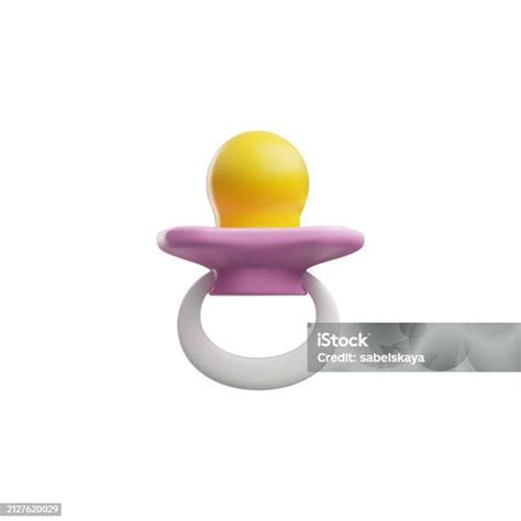 흰색 배경에 고립된 노란색 젖꼭지가 있는 3d 아기 젖꼭지 아이콘입니다 아기에 대한 스톡 벡터 아트 및 기타 이미지 아기 3차원 형태 생활필수품 Istock