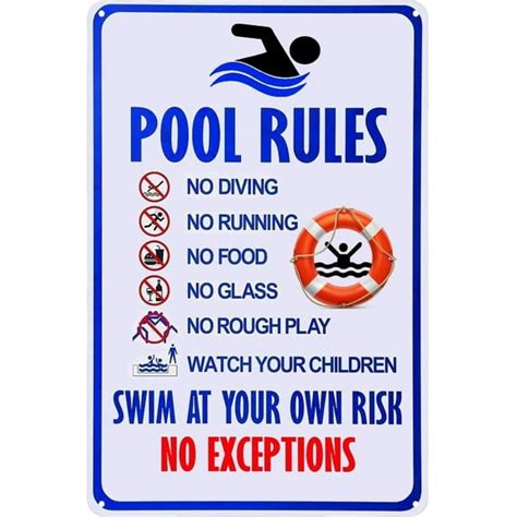 Pool Rules Metal Signswim At Your Own Risk No Exceptions Swimming
