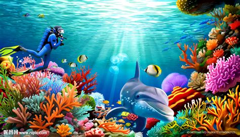 海底世界海洋馆热带鱼海豚背景墙设计图 海洋生物 生物世界 设计图库 昵图网
