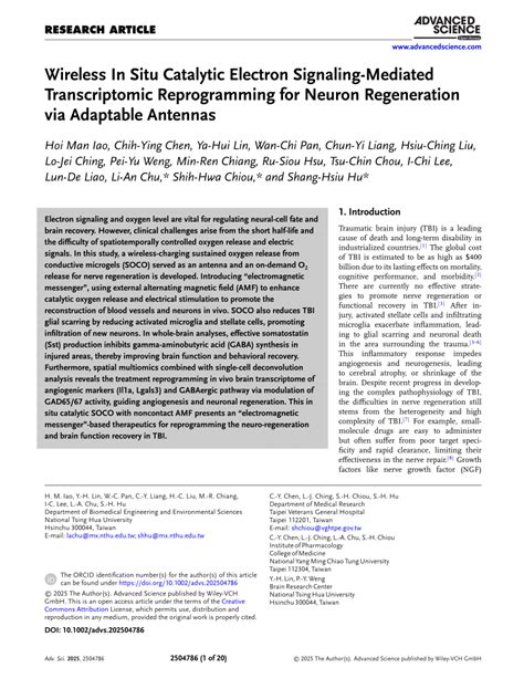 Pdf Wireless In Situ Catalytic Electron Signaling‐mediated Transcriptomic Reprogramming For