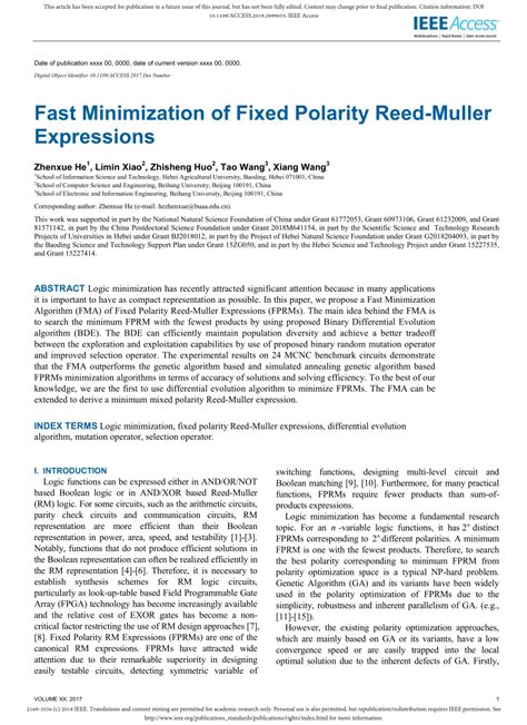 Pdf Fast Minimization Of Fixed Polarity Reed Muller Expressions
