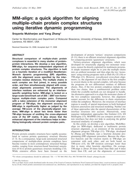 Pdf Mm Align A Quick Algorithm For Aligning Multiple Chain Protein