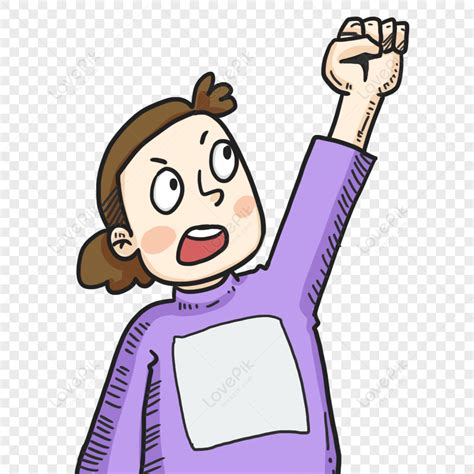 손을 들어 항의 여자 Png 일러스트 무료 다운로드 Lovepik