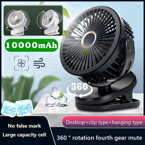 10000mah 2 In1 전기 팬 에어 쿨러 4 기어 360 ° 회전 Usb 팬 인공 호흡기 충전식 팬 클립 가정용 천장