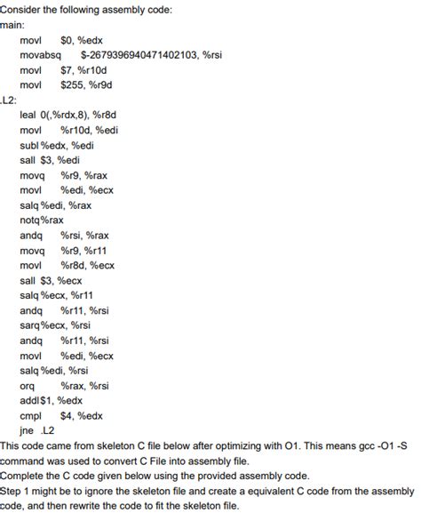 Solved Fill In The Blanks Translating The Assembly X86 64