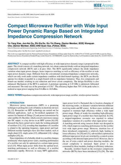 Pdf Compact Microwave Rectifier With Wide Input Power Dynamic Range Based On Integrated