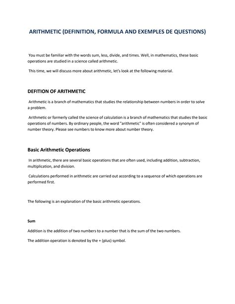 Solution Arithmetic Definition Formula And Exemples De Questions