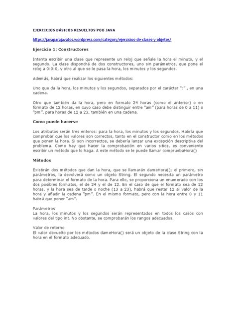 Ejercicios Poo En Java Resueltos Pdf Java Lenguaje De Programación Constructor