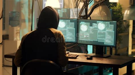 happy thief celebrating security breach and hacking computer system stock image image of