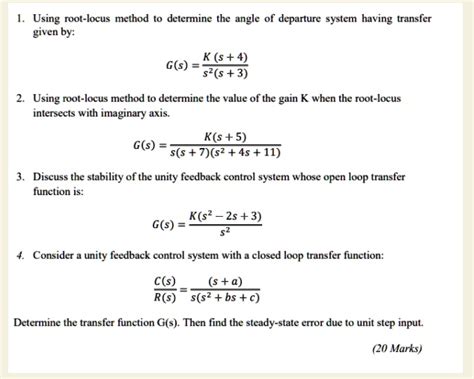 solved using root locus method to determine the angle of departure