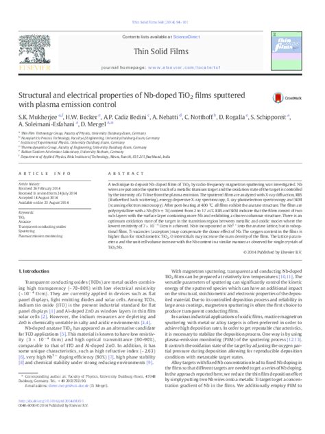 Pdf Structural And Electrical Properties Of Nb Doped Tio2 Films Sputtered With Plasma Emission