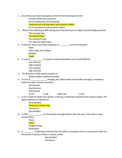 CS504 Quiz 2 An Architectural Style Encompasses Which Of The Following Elements Sematic Model