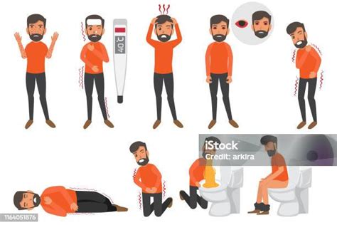 남자 질병 증상 위 내부 장기 몸 물리적 질병 해부학 아픈 문자 세트 의 사람들 고통과 질병 고립 벡터 그림 건강 및 의료 구역에 대한 스톡 벡터 아트 및 기타 이미지