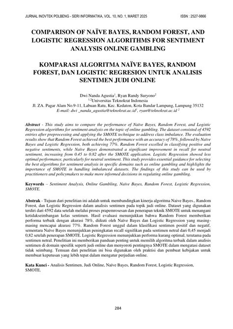 Pdf Comparison Of Naïve Bayes Random Forest And Logistic Regression Algorithms For Sentiment