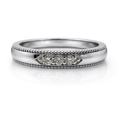 14k White Gold Natural Dia Milgrain Wedding Band 007ct Pauls