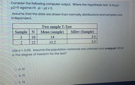 Solved Consider The Following Computer Output Where The