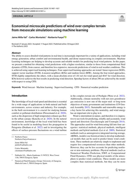 Pdf Economical Microscale Predictions Of Wind Over Complex Terrain From Mesoscale Simulations