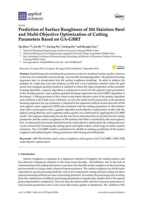 Pdf Prediction Of Surface Roughness Of 304 Stainless Steel And Multi