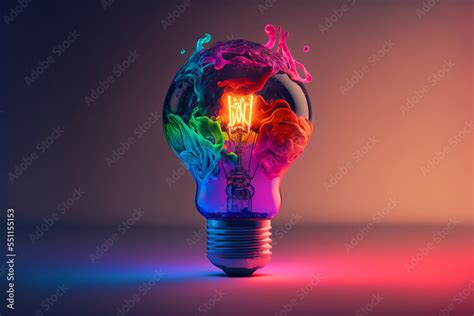 A Colorful Glowing Idea Bulb Lamp Visualization Of Brainstorming Bright Idea And Creative