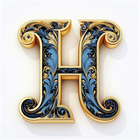 A Close Up Of A Fancy Letter H With A Blue And Gold Design Generative