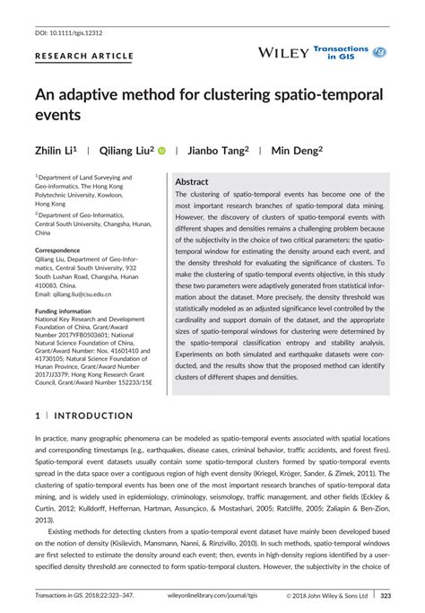 Pdf An Adaptive Method For Clustering Spatio‐temporal Events