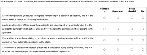 Solved For Each Pair Of X And Y Variables Decide Which Chegg Com