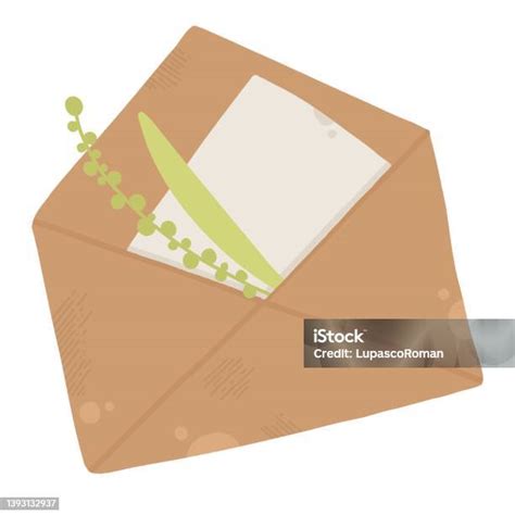 메일 엽서 및 엽서 벡터 플랫 만화 일러스트레이션이있는 컬렉션 봉투 다양한 공예 종이 편지 문구류 왁스 및 흰색에 고립 된 수제 카드 고무도장에 대한 스톡 벡터 아트 및