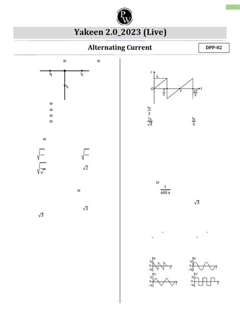 Alternating Current Dpp 02 Yakeen 20 2023 Pw Star Pdf