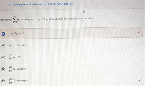 [solved] q1 convergence of series using limit comparison