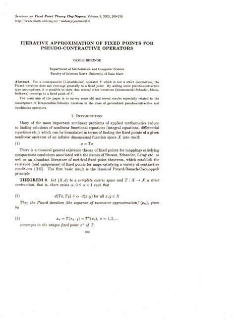 Pdf Iterative Approximation Of Fixed Points For Pseudo Contractive Operators