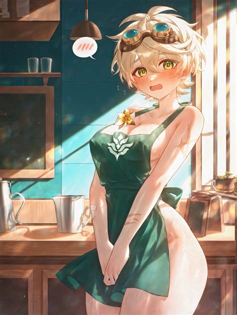 Rule 34 Ahoge Ai Generated Apron Apron Only Aqua Eyes Ass Bandaid Bandaid On Arm Bandaid On