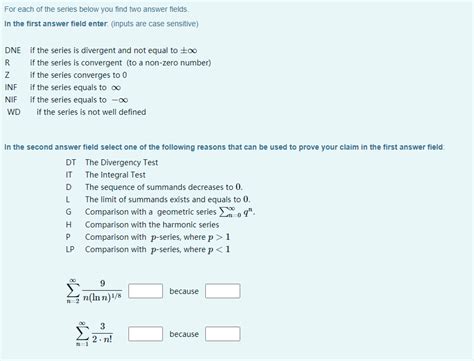 Solved For Each Of The Series Below You Find Two Answer Chegg Com