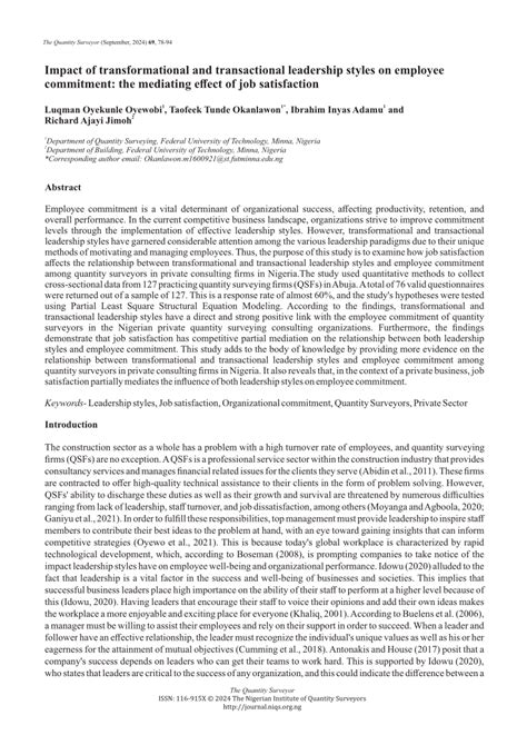 Pdf Impact Of Transformational And Transactional Leadership Styles On