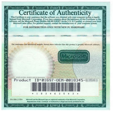 Microsoft Windows 95 Certificate Of Authenticity With Product Id Microsoft Windows 95 Certificate Of Authenticity With Product Id